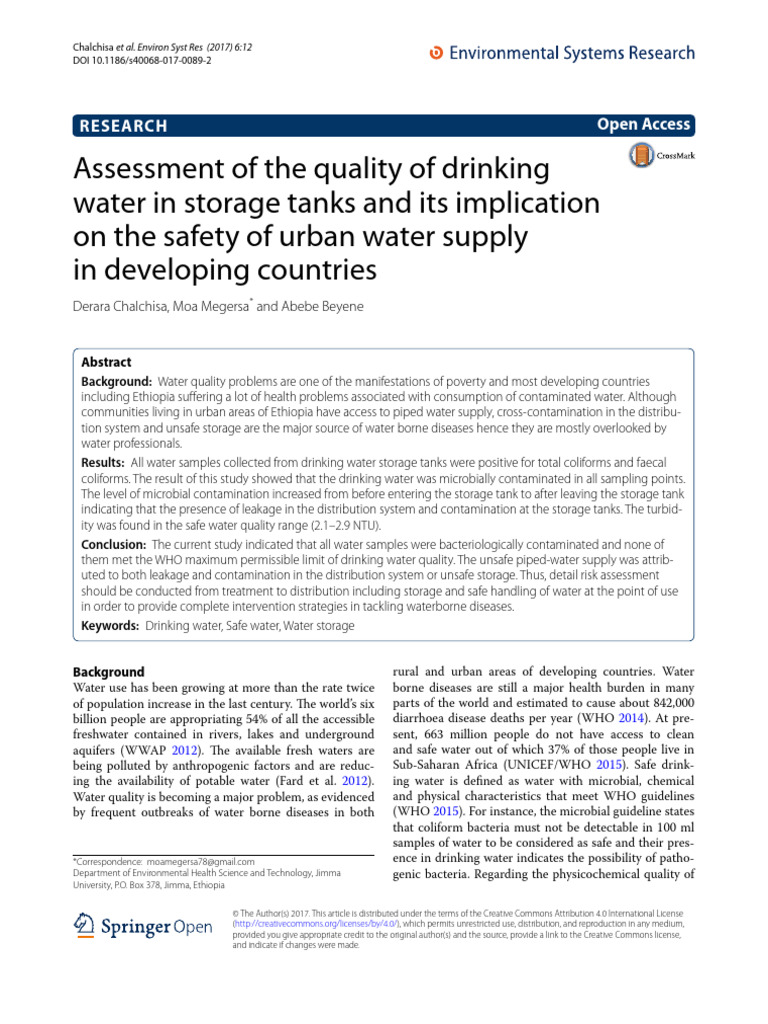 Assessment of The Quality of Drinking Water in Storage Tanks and Its ...