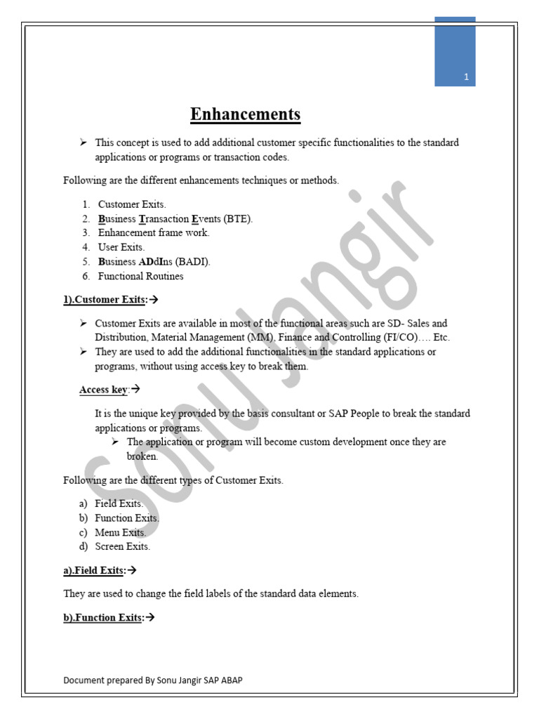 Enhancements in Sap Abap | PDF | Computing | Software