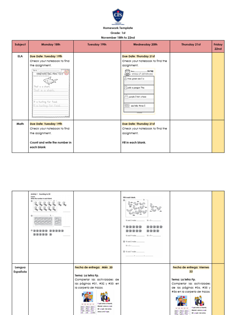 1st Grade Homework Nov. 18th - 22nd.20241118143506 | PDF
