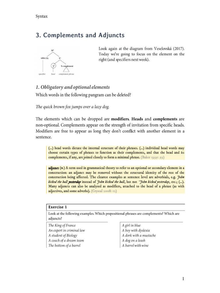 Syntax w3 Complements and Adjuncts | PDF
