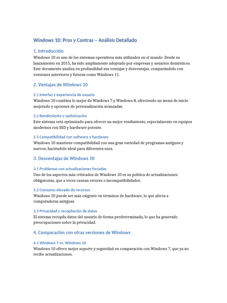 Ventajas y Desventajas de Windows 10 | PDF