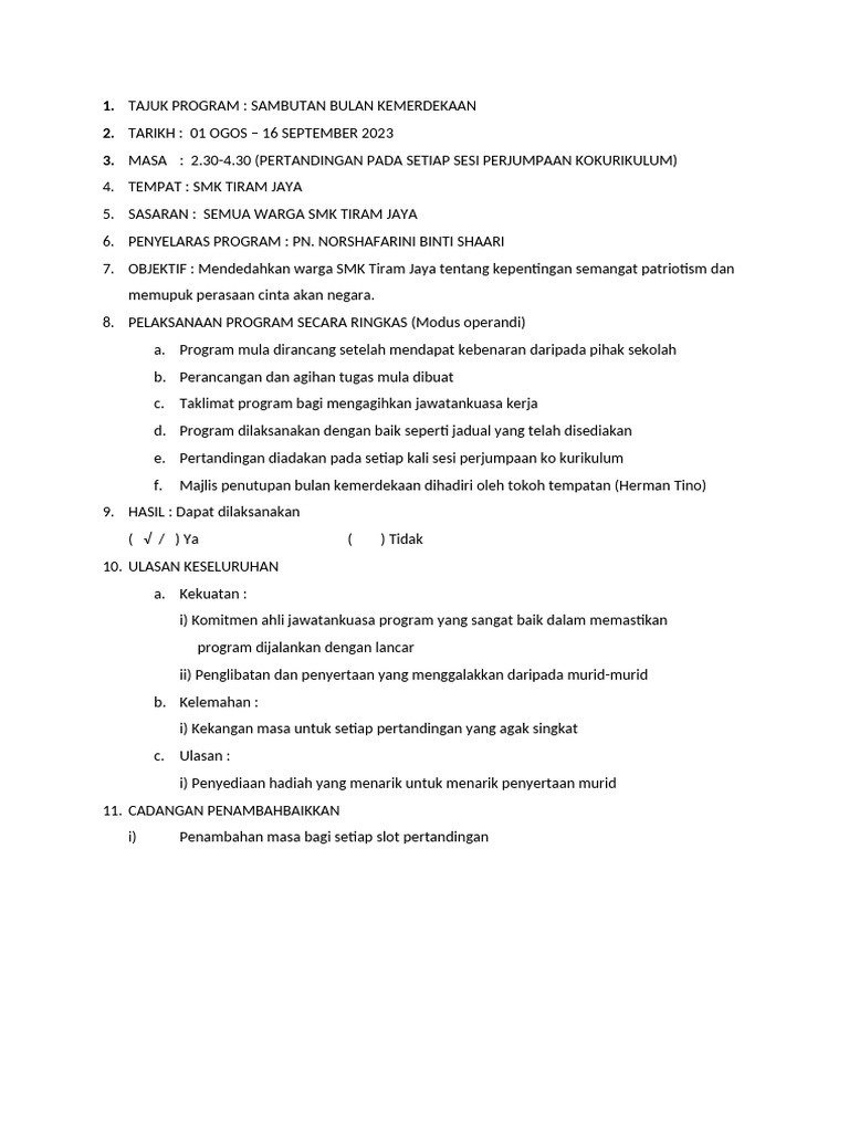 SAMBUTAN BULAN KEMERDEKAAN | PDF