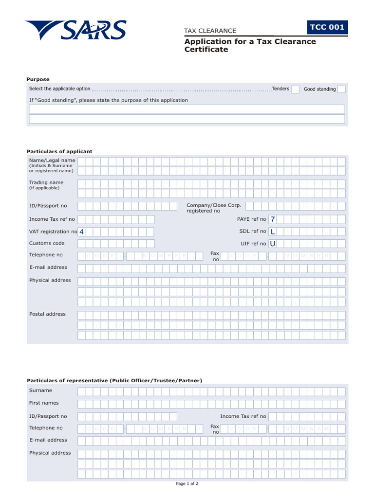 TCC001-Application-for-a-tax-clearance-certificate | PDF | Taxes | Government