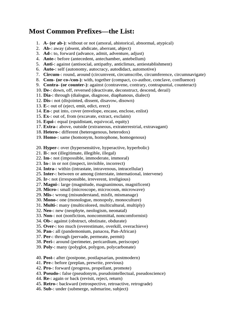 Prefixes Pdf