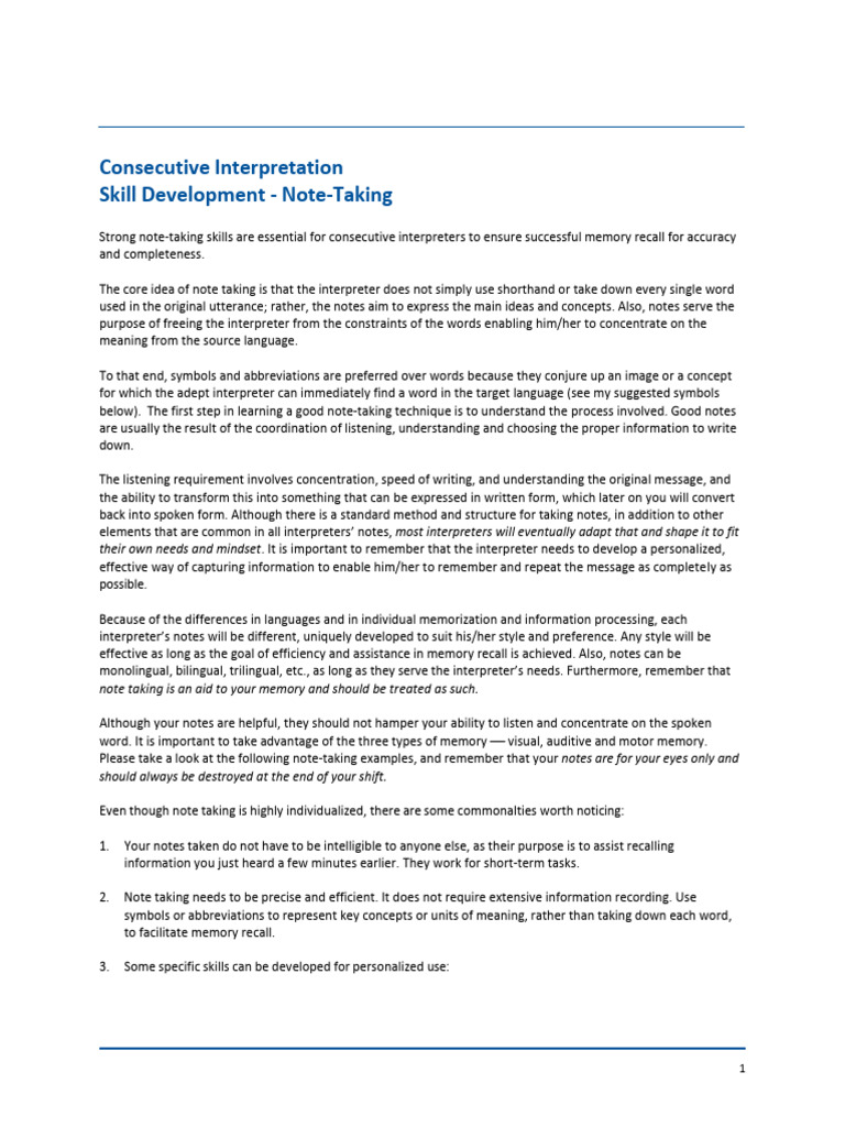 Note-Taking Techniques for Interpreters | PDF | Language Interpretation ...