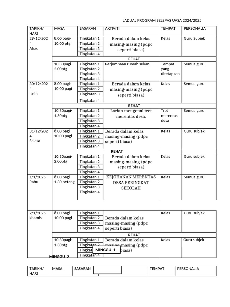 jadual pasca uasa 2024-1 | PDF