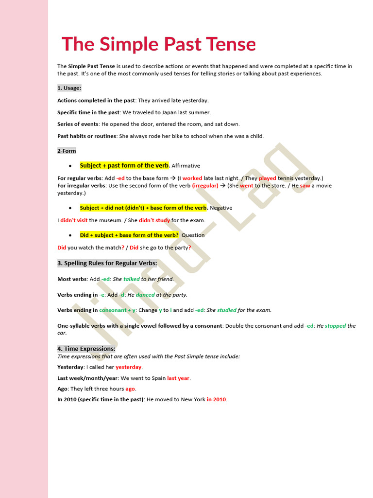 The Simple Past Tense | PDF