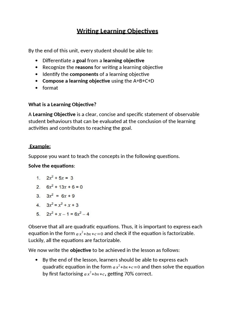 Writing Mathematics Objectives | PDF | Goal | Learning