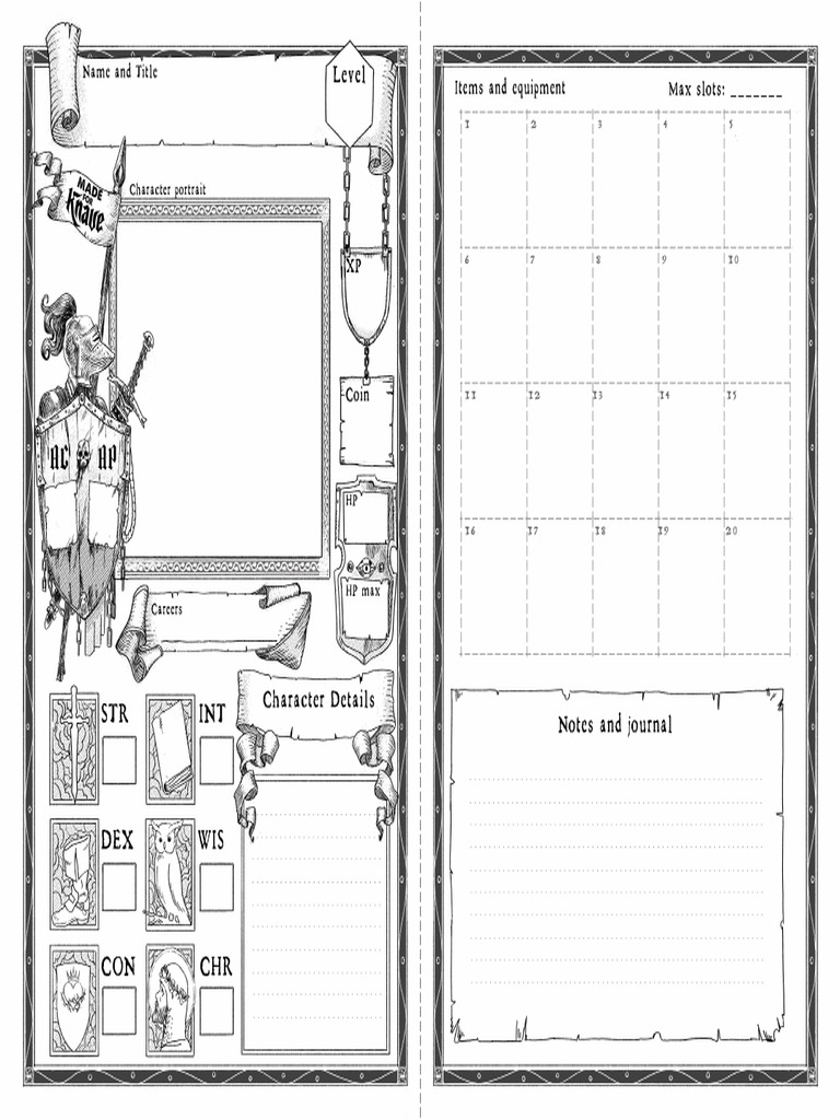 Knave 2E Character Sheet V2 | PDF