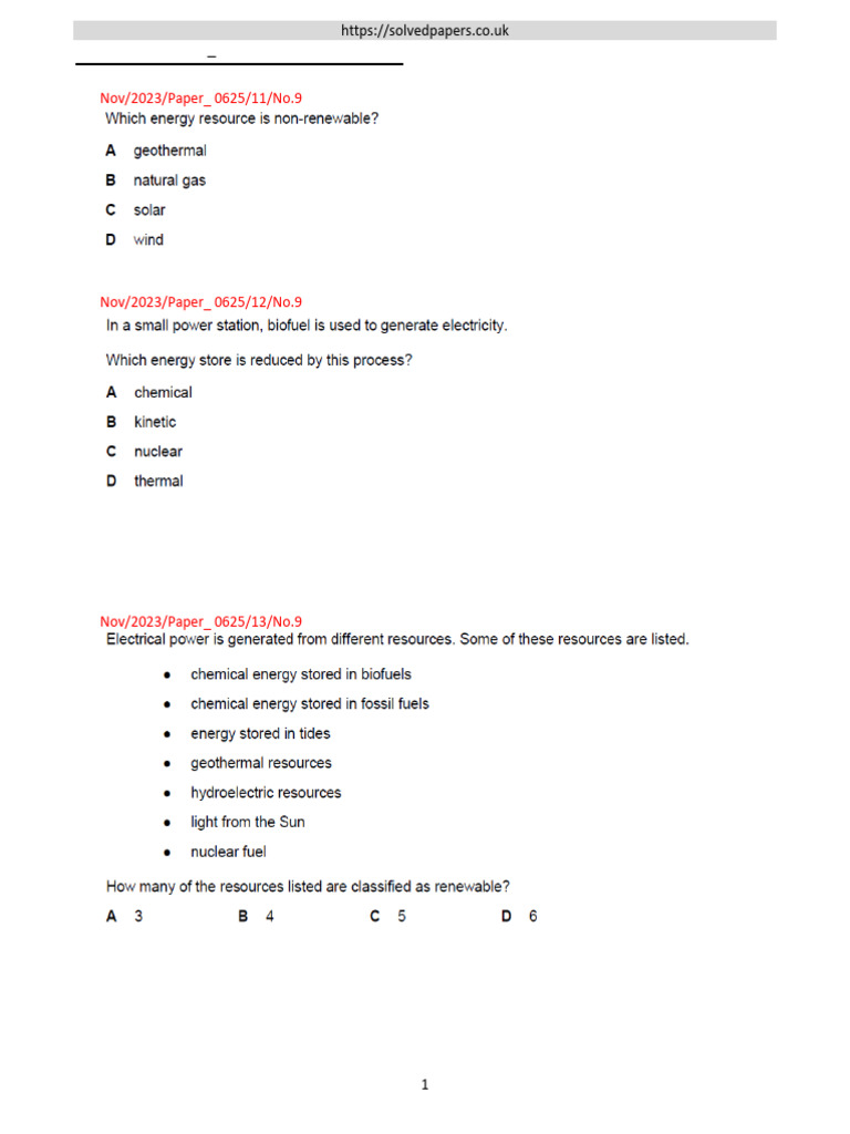 2023-Energy-Resources-igcse-Physics-0625 (1) | PDF