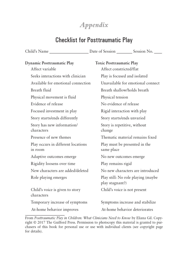 Posttraumatic Play Checklist | PDF