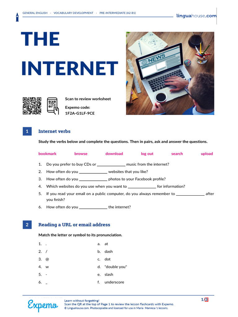Internet Vocabulary for A2-B1 Learners | PDF | Internet
