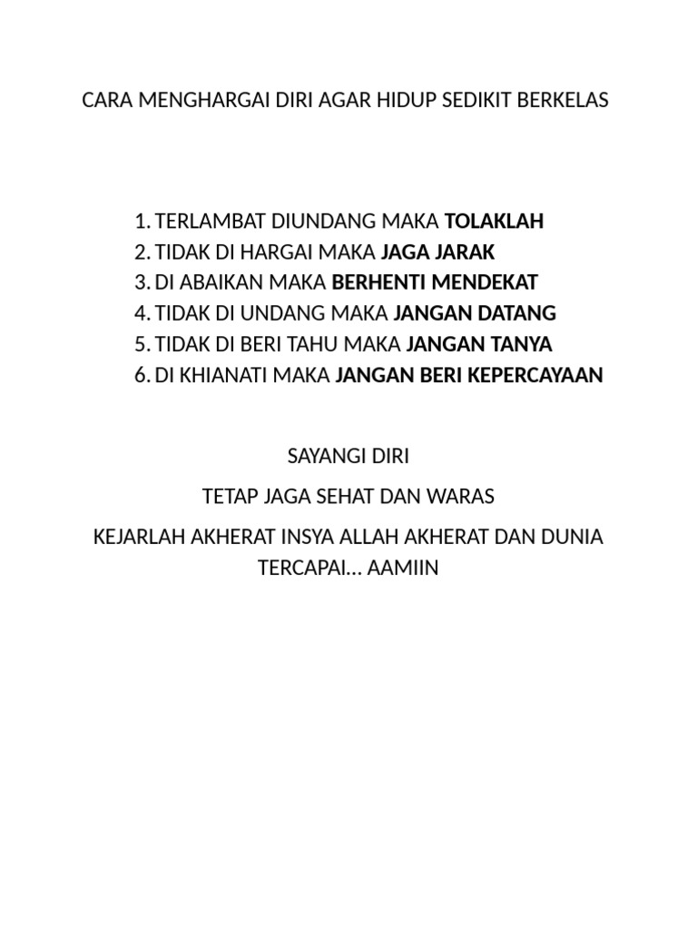 Cara Menghargai Diri Agar Hidup Sedikit Berkelas | PDF