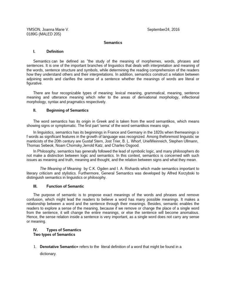 hard copy semantics | PDF | Semantics | Word