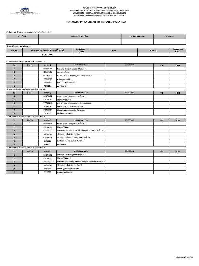 Horario y Cursos para TSU en Turismo | PDF | Turismo