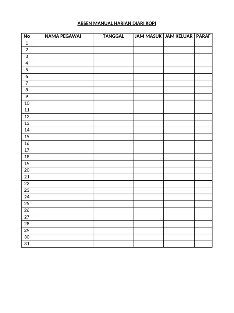 Format Absen Pegawai | PDF