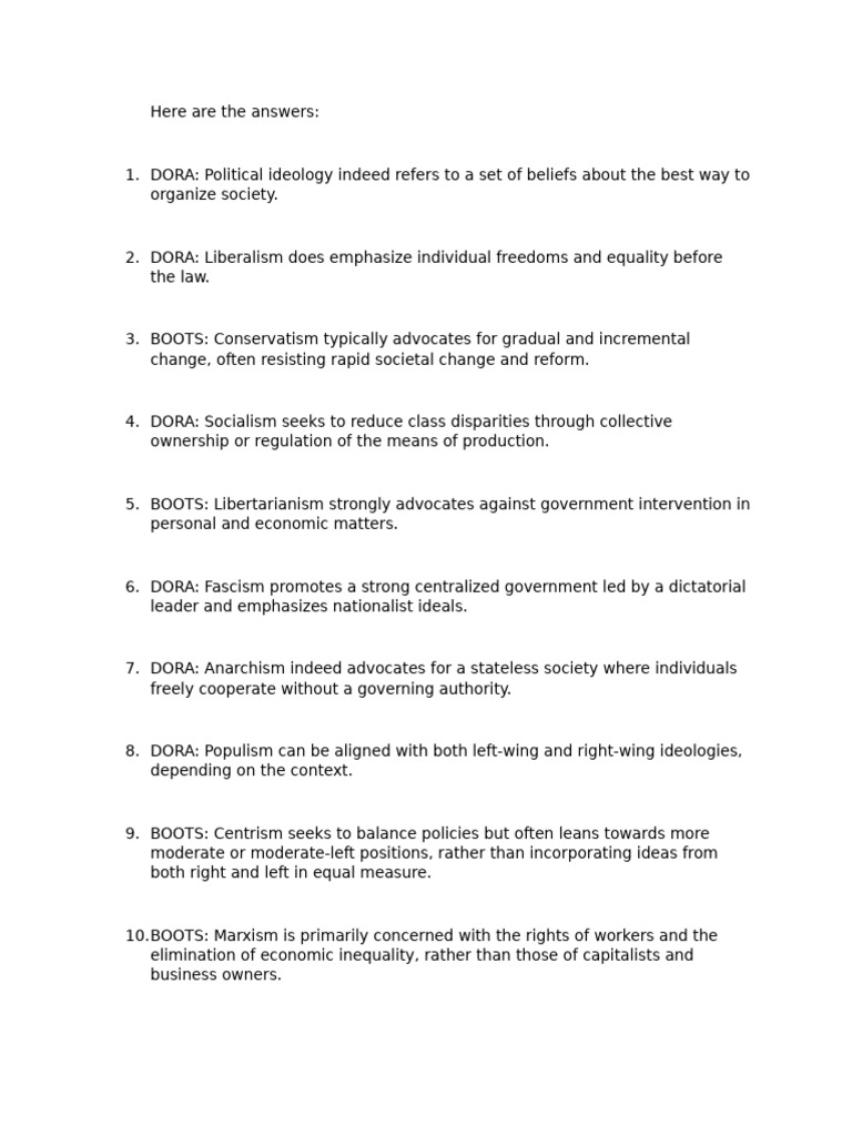 KEY ANSWER POLITICS UNIT TEST IDEOLOGY | PDF | Liberalism | Conservatism