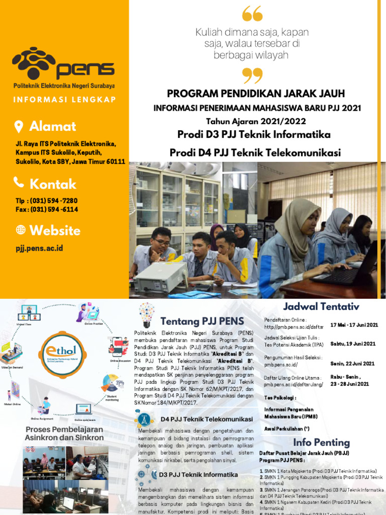 Pendaftaran PJJ PENS 2021: Teknik Informatika & Telekomunikasi | PDF
