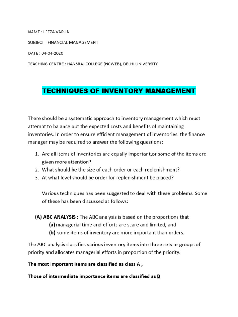 Techniques of Inventory Management | PDF | Inventory | Economies