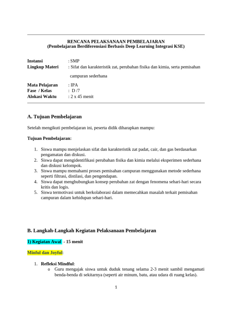 IPA EX. RPP PB Berbasis DEEP LAERNING Terintegrasi STEAM DAN LITNUM | PDF
