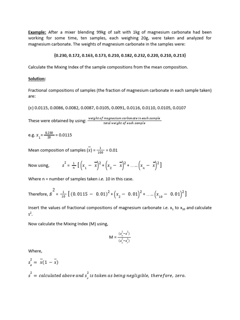 Mixing Index Calculation for Samples | PDF