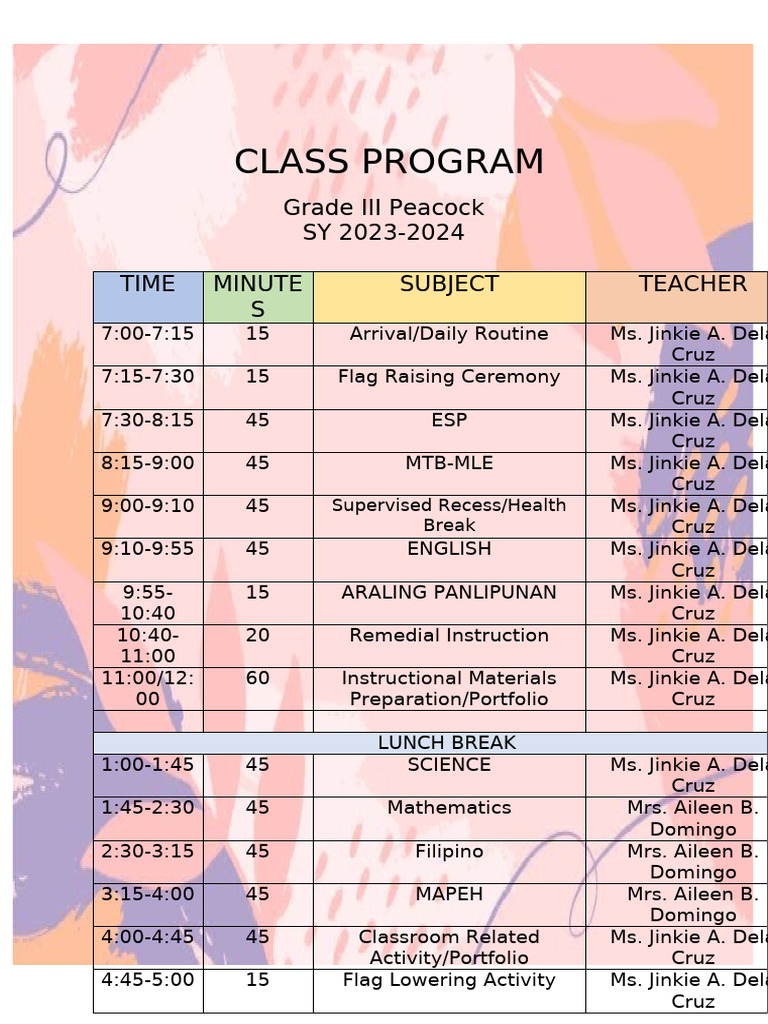 CLASS PROGRAM 2023-2024 | PDF CLASS PROGRAM 2023-2024 | PDF