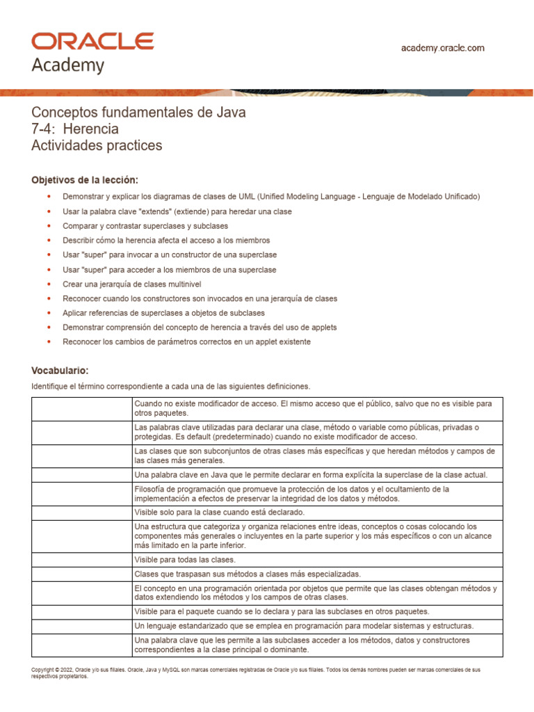 JF 7 4 Practice Esp (1) 2 | PDF | Herencia (Programación Orientada a Objetos) | Programación de ...