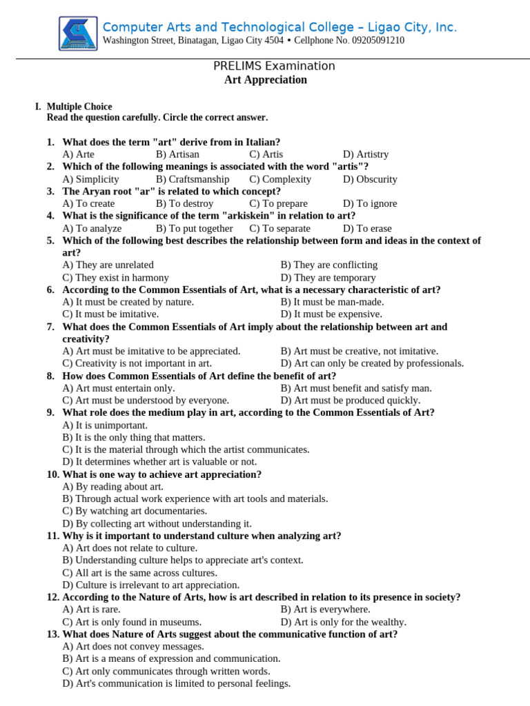 ART APPRE PRELIMS | PDF | Beauty | Paintings