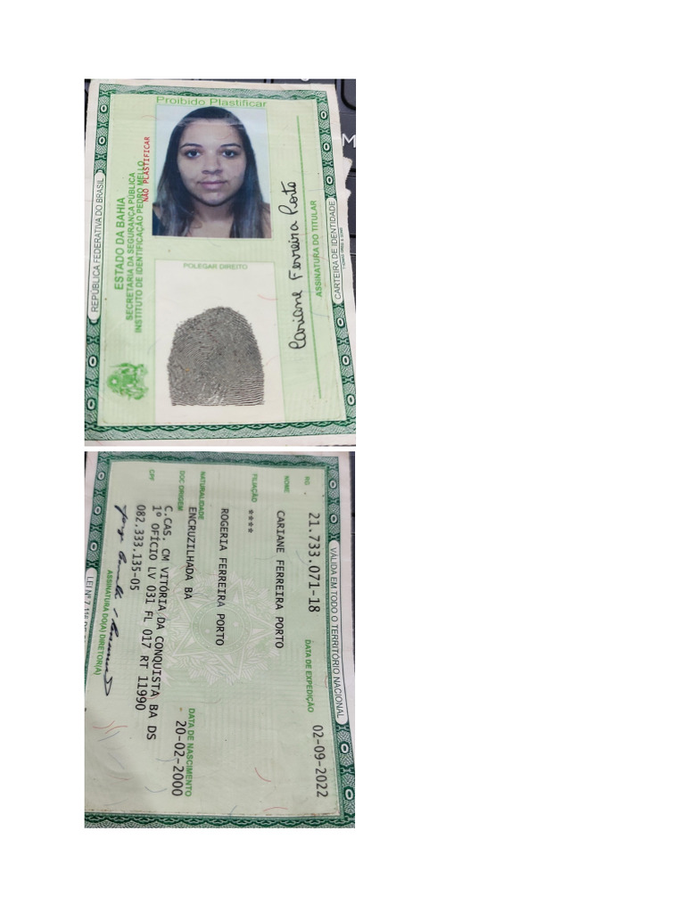 RG ( Frente e Verso) | PDF