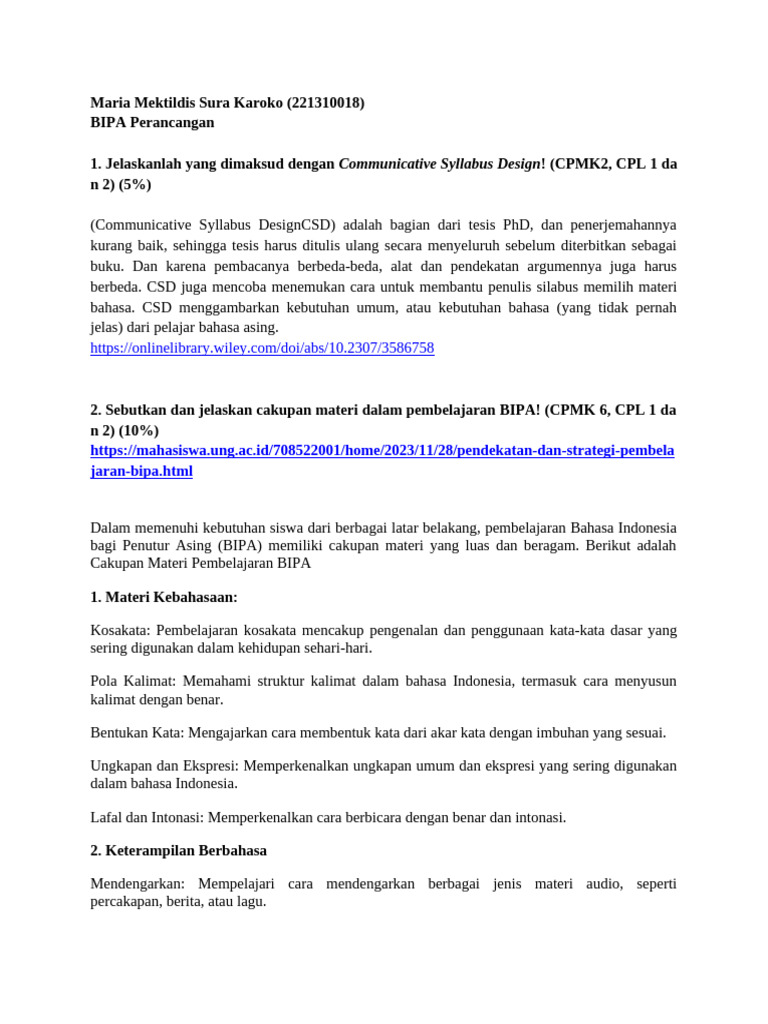 02 Bipa Perancangan Pembelajaran, Maria | PDF