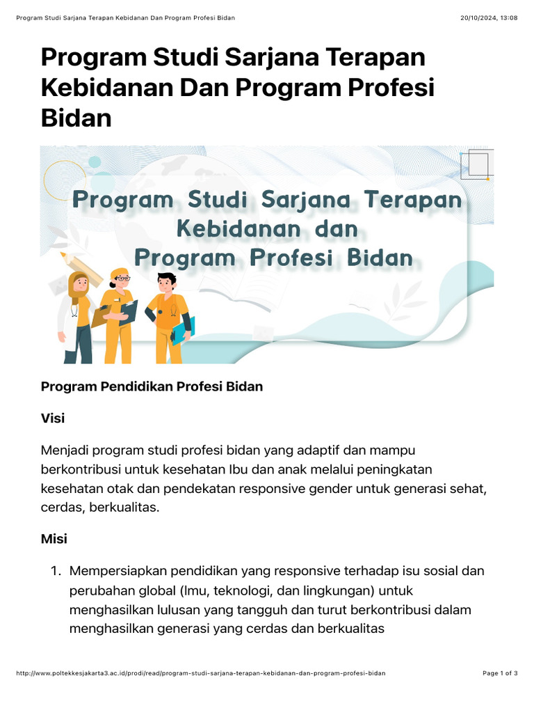 Program Studi Sarjana Terapan Kebidanan Dan Program Profesi Bidan | PDF