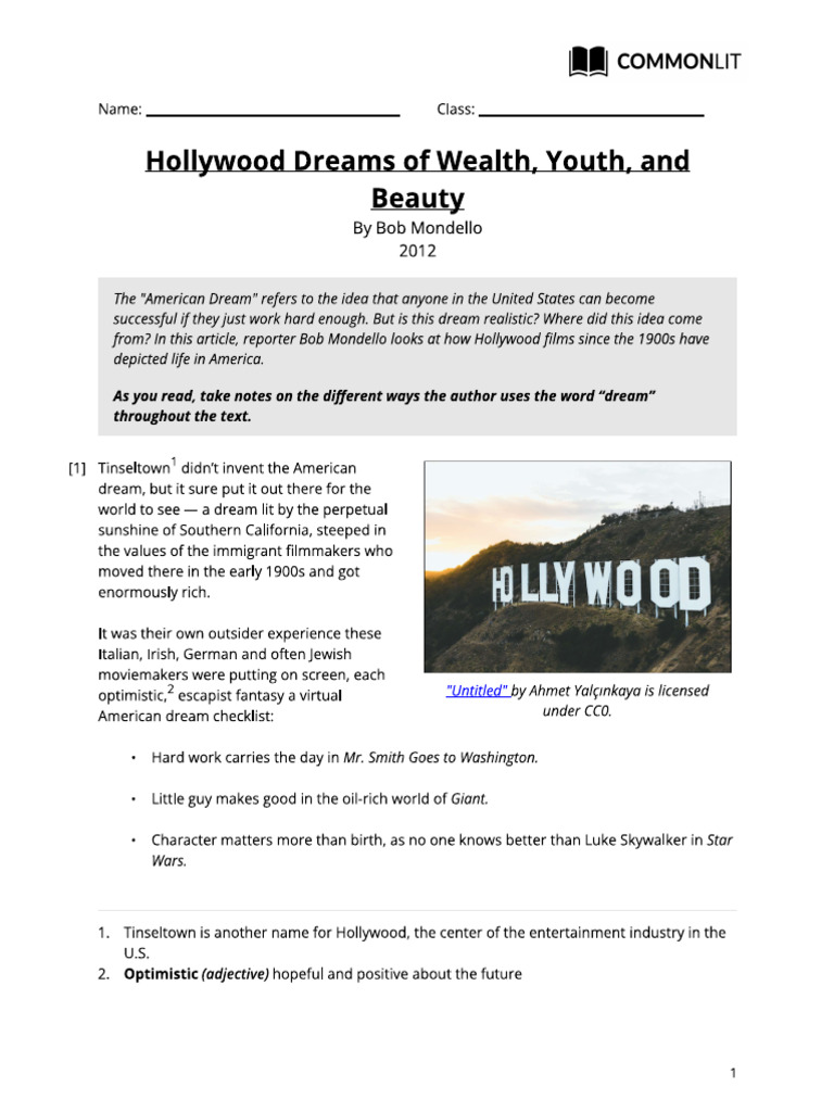 Hollywood CommonLit | PDF