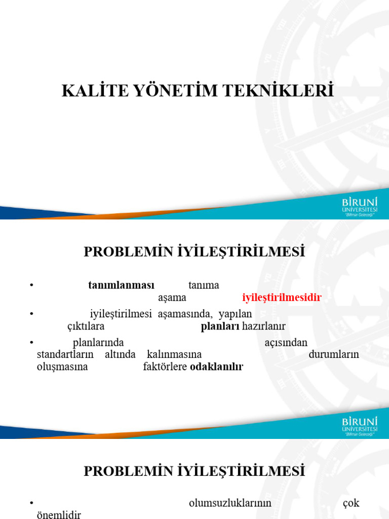 KALİTE YÖNETİM TEKNİKLERİ 7.konu | PDF