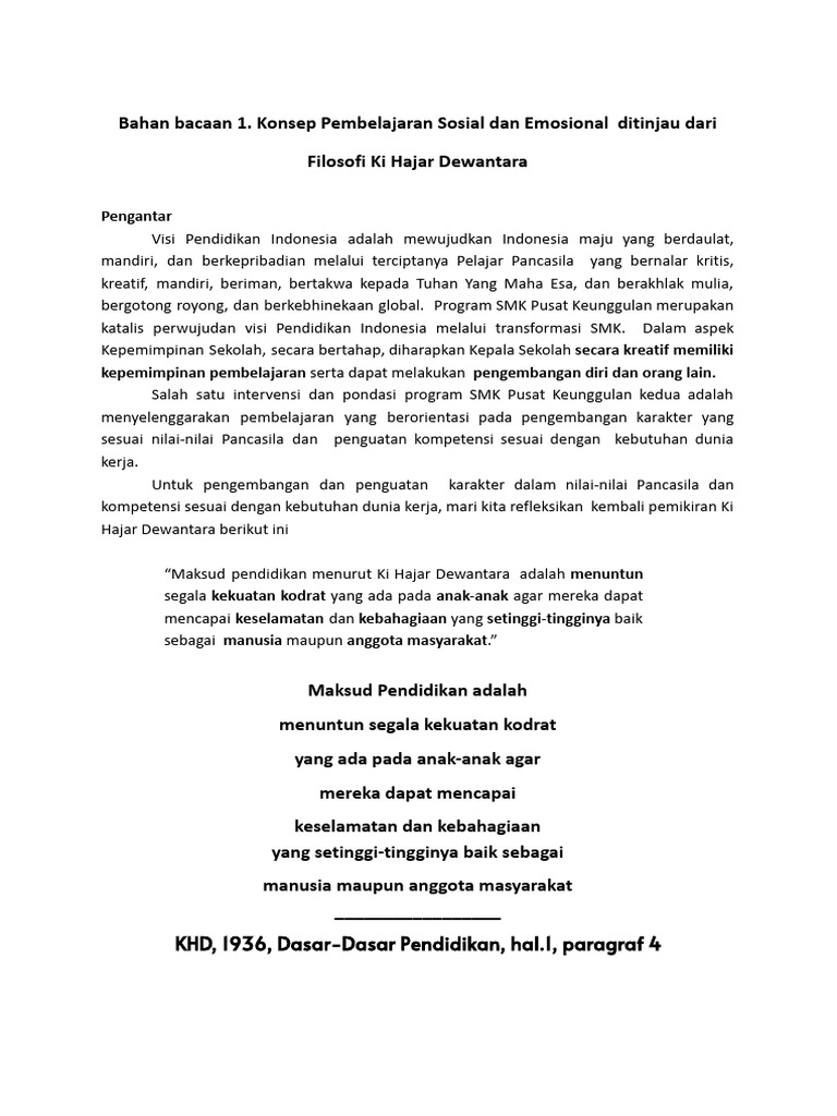 Bacaan 1 EK Modul 2. Konsep Pembelajaran Sosial Dan Emosional Ki Hajar Dewantara | PDF