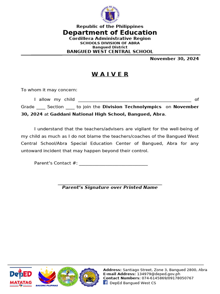 Waiver for Division Technolympics Participation | PDF