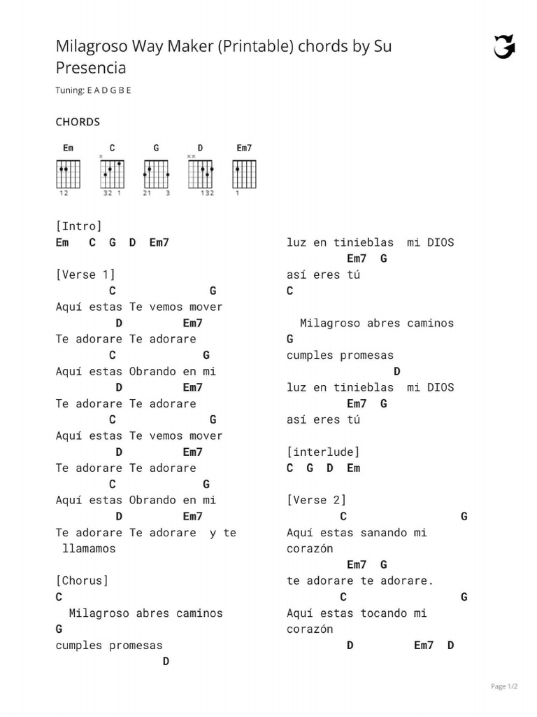 Milagroso Way Maker (Printable) Chords | PDF
