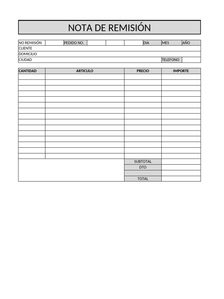 Nota de Remisión de Pedido | PDF