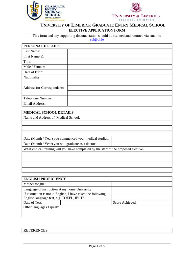 UL Graduate Entry Medical School Elective Form | PDF | Medical School