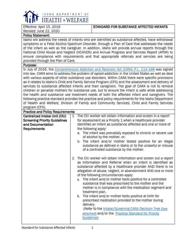 Idaho Substance Affected Infants Standard | PDF | Substance Abuse ...