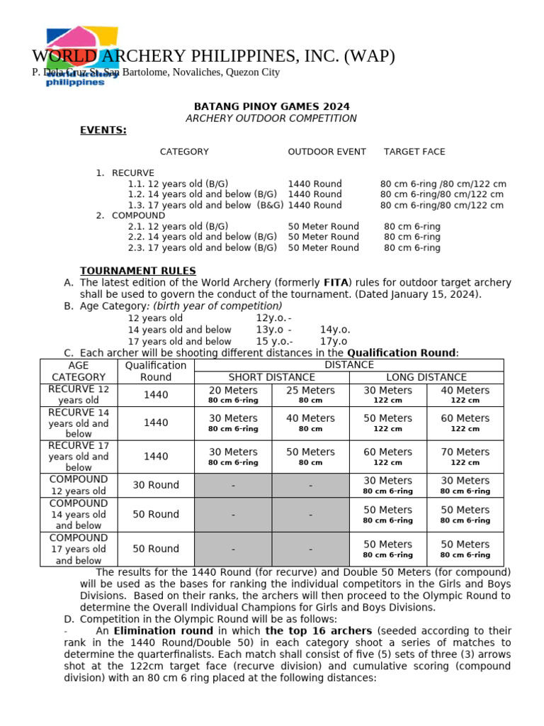 Batang Pinoy 2024 Archery Competition | PDF | Archery | Projectile Weapons