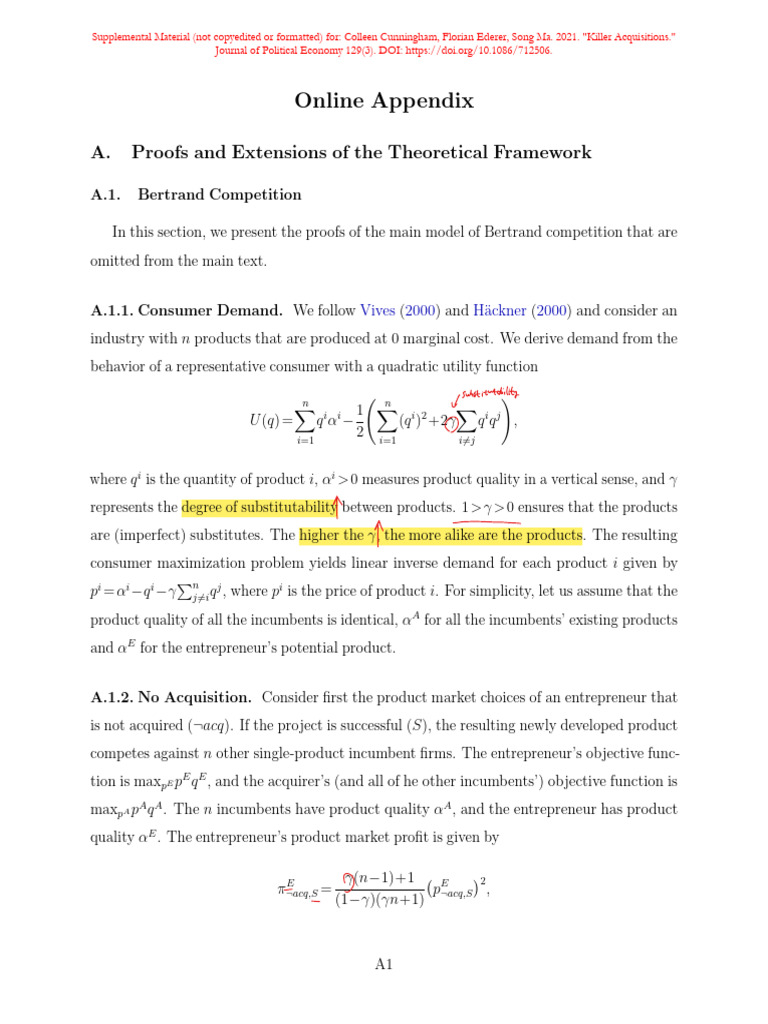 Killer Acquisition (JPE) - Appendix | PDF | Profit (Economics) | Economic Surplus