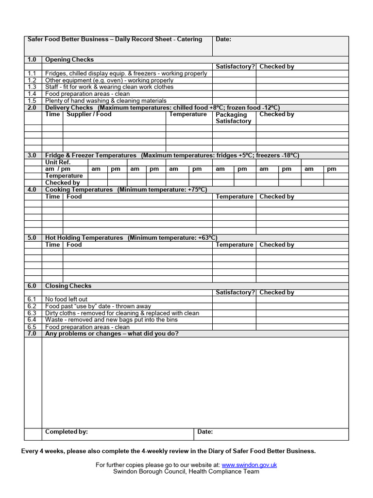 Safer_Food_Better_Business_Daily_Record_Sheet | PDF | Refrigerator | Home