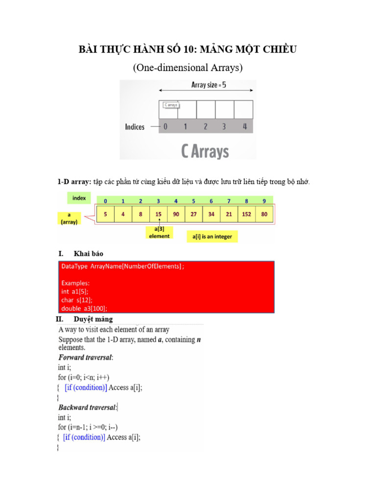 10one Dimensional Arrays Pdf 