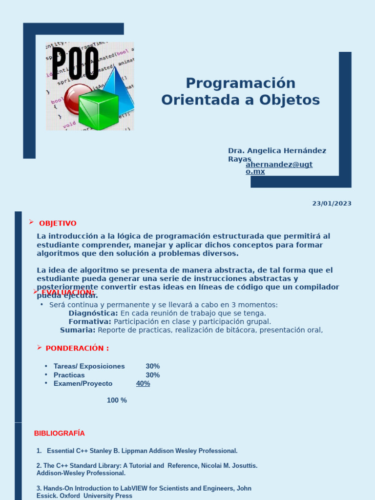 Programación Orientada A Objetos: Dra. Angelica Hernández Rayas Ahernandez@ugt O.mx | PDF ...