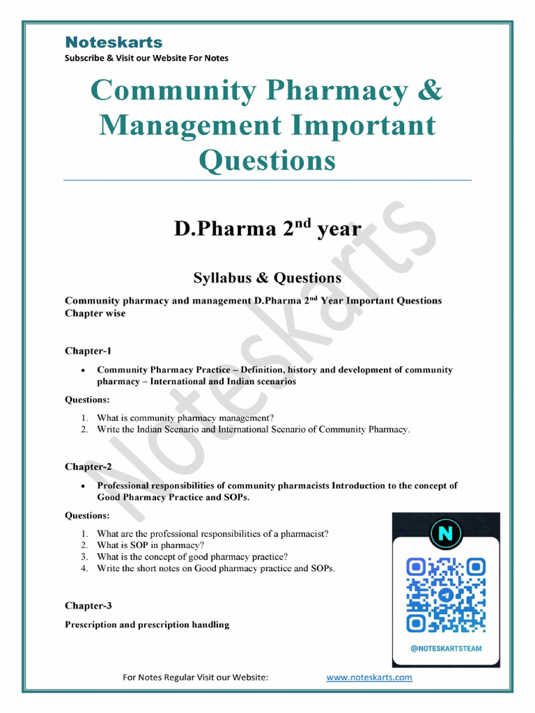 Community Pharmacy and Management D Pharma 2nd Year Important Questions ...