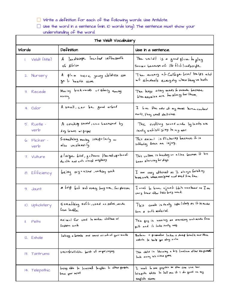 The Veldt Vocabulary_student | PDF