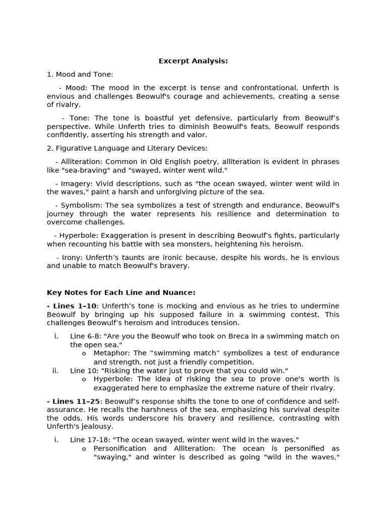 Beowulf Summary and Analysis | PDF | Beowulf