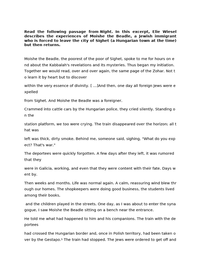 Night by Eli Wiesel Chapter 1 | PDF | The Holocaust