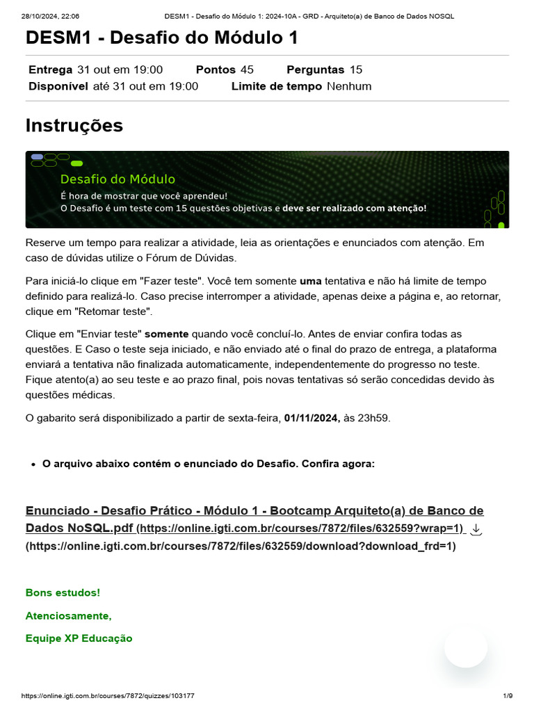 DESM1 - Desafio Do Módulo 1 - 2024-10A - GRD - Arquiteto (A) de Banco ...