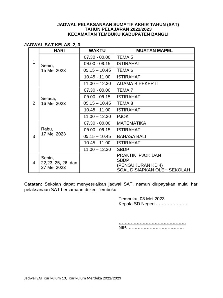 Jadwal Pat 2022 2023 | PDF